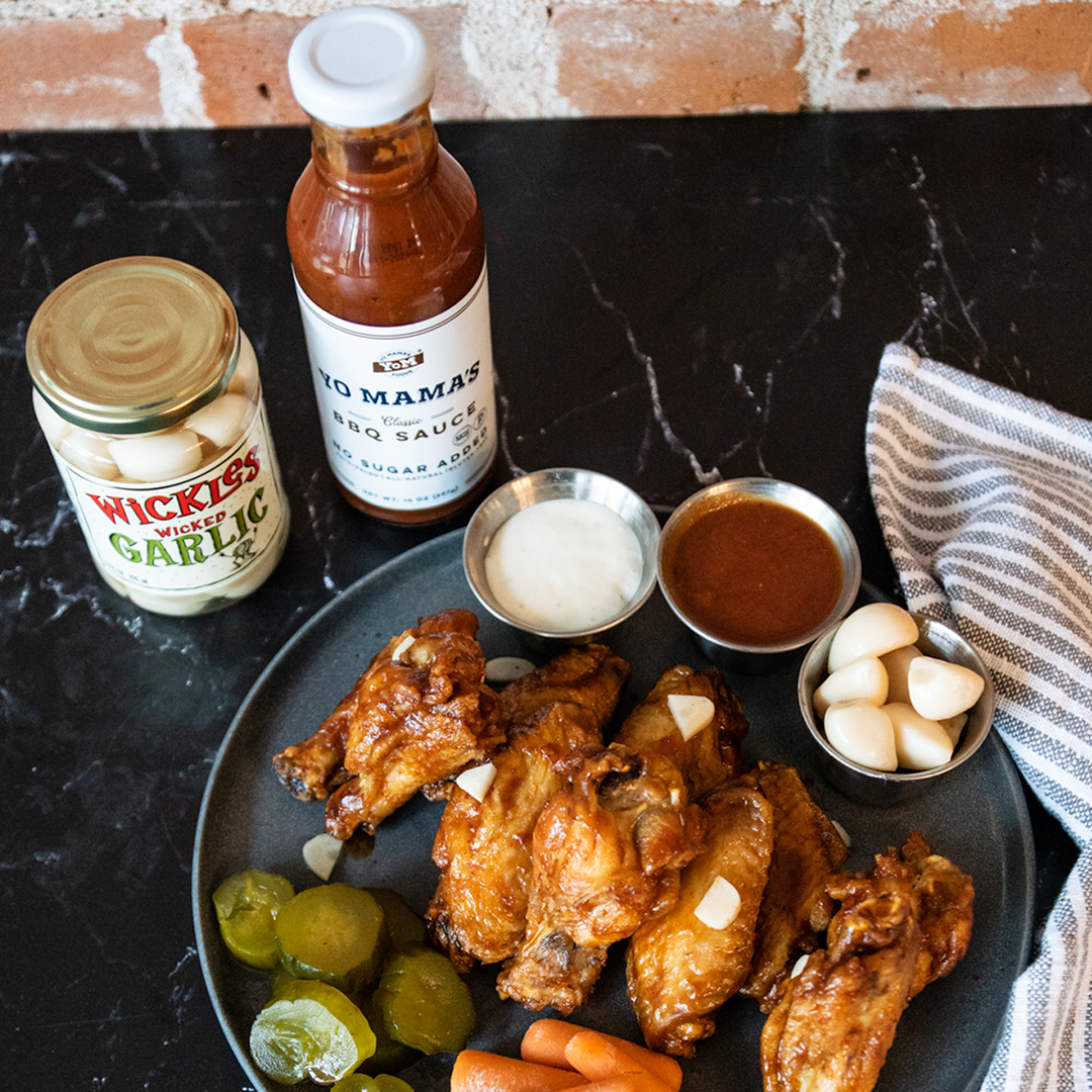 Yo Mama's Wicked Garlic BBQ Wings - Wickles Pickles